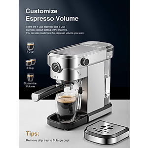 Yabano Espresso Machine, 15 Bar Fast Heating Espresso Coffee machine with Milk Frother Wand for Cappuccino, Large Water Tank, 1350W Automatic Espresso Latte Maker for Home