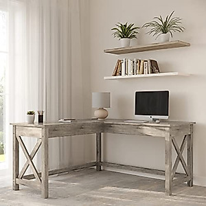 Lavish Home L-Shaped Computer Desk, Gray, Grey Woodgrain Finish