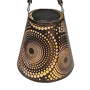 DANN Retro Hollow Out Solar Lantern Outdoor Decorative Hanging Metal Lights Yard Garden LED Projector Lamp