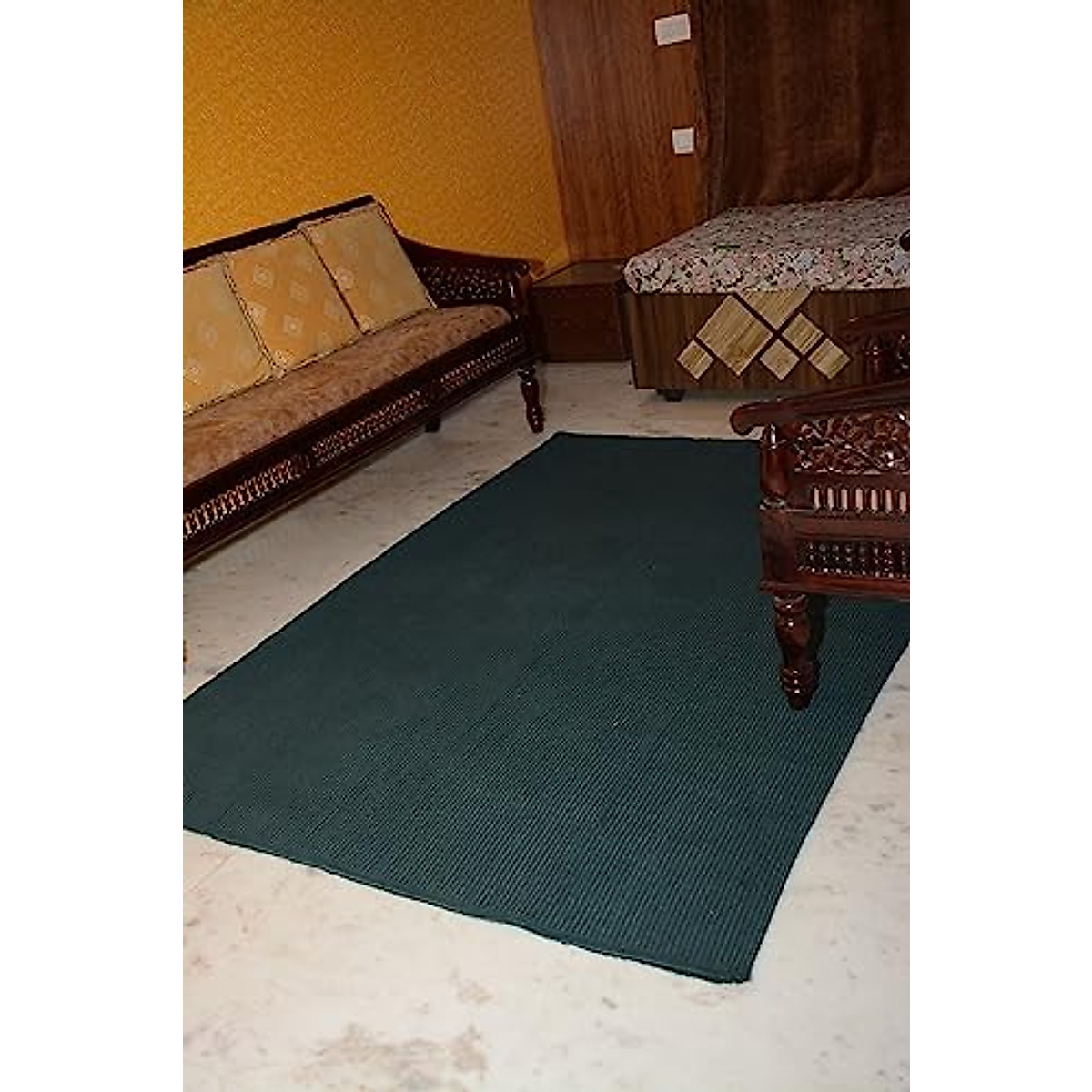 Handwoven Cotton Carpet for Floor, Green Area Cotton Rug, Soft Area Rug, Cotton Rug for Bedroom, Washable Cotton Rug, Thick Cotton Rug, (10x11)