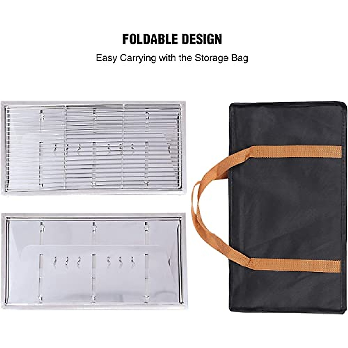 REDCAMP Collapsible Camping Grill,17 * 9" Portable Charcoal Grill with Carrying Bag, Stainless Steel lightweight Small BBQ Grill for Outdoor Camping Cooking