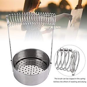 Zerodis Brush Washer, Painting Brush Cleaner Uncovered Stainless Steel Oil Painting Pen Straight Washing Barrel Holder Portable Leak Proof Stable Screen Removable Wash for
