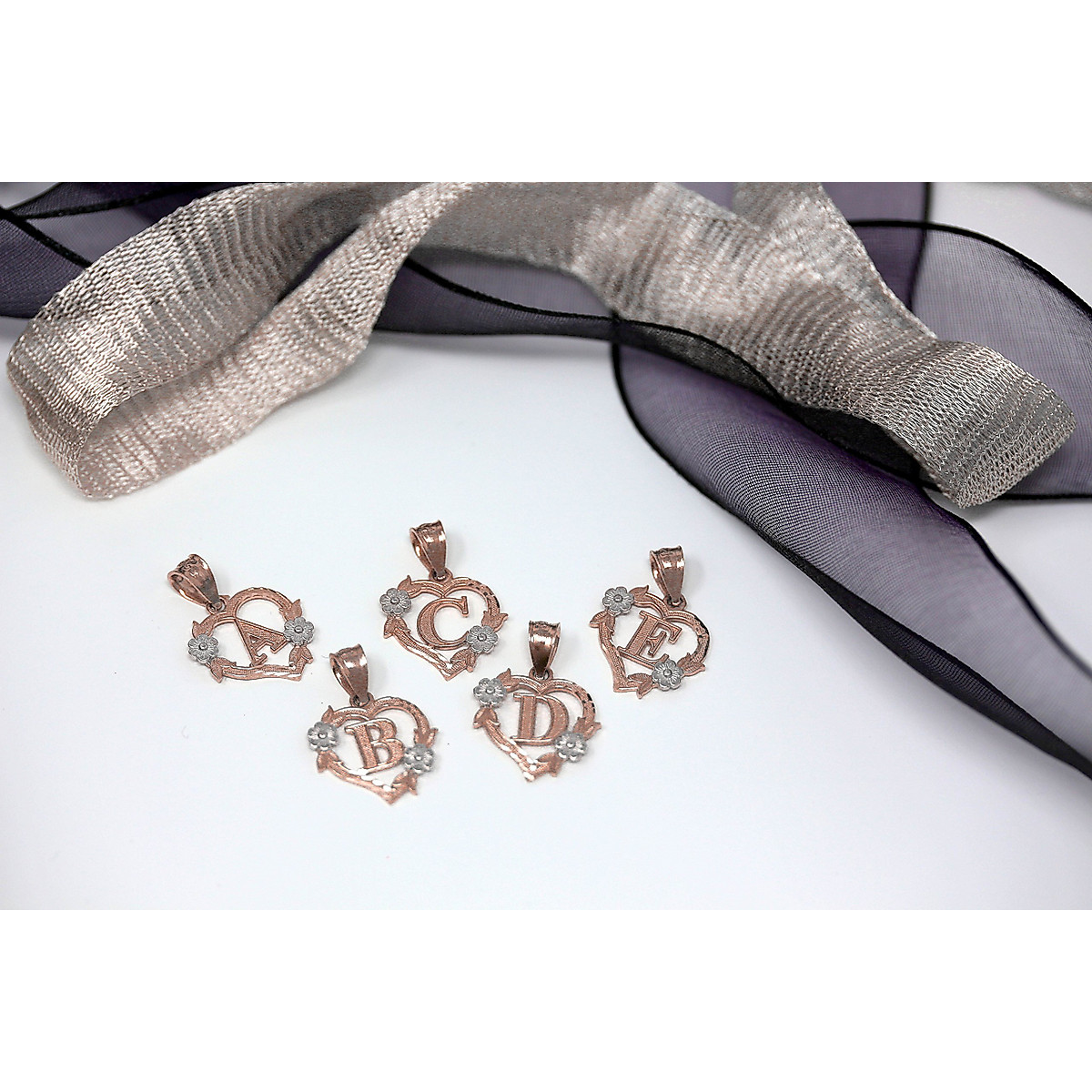 CaliRoseJewelry 14k Beautiful Two-Tone Initial Heart Pendant for Women in Rose and White Gold - Letter S