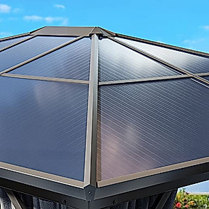 YITAHOME 10x12ft Hardtop Gazebo Outdoor Polycarbonate Canopy with Netting and Shaded Curtains, Aluminum Frame Garden Tent for Patio, Backyard, Deck and Lawns