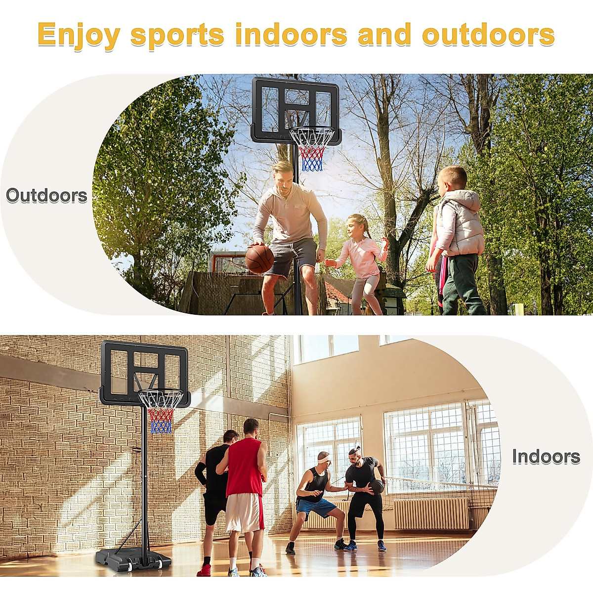 Dripex Basketball Hoop Outdoor 10FT Adjustable Height Goal, Portable Basketball System with 44” Shatterproof Backboard for Adults Teenagers Kids