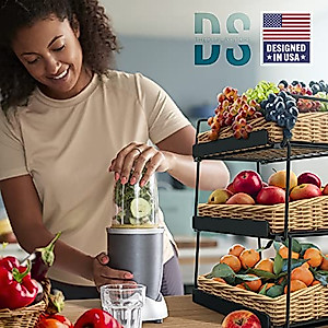 DS THE DISPLAY STORE 3 Tier Countertop Willow Basket Stand, Chalk Label & Removable Baskets, Retail Tower Storage Shelves Cookie Candy Display Rack