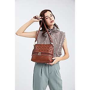 Boho Crossbody Bags for women Leather Purses and Handbags Small Cross Body bags Retro Hollow Out Bags Ladies Handbags Brown