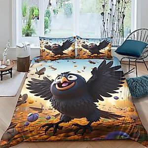 ESSAHI Raven 3D Printed Crow Bedding Set Comforter Covers Quilt Cover Duvet Cover with Pillowcases for Childrens and Adults Microfiber 3 Pieces with Zipper Closure Queen（228x228cm）