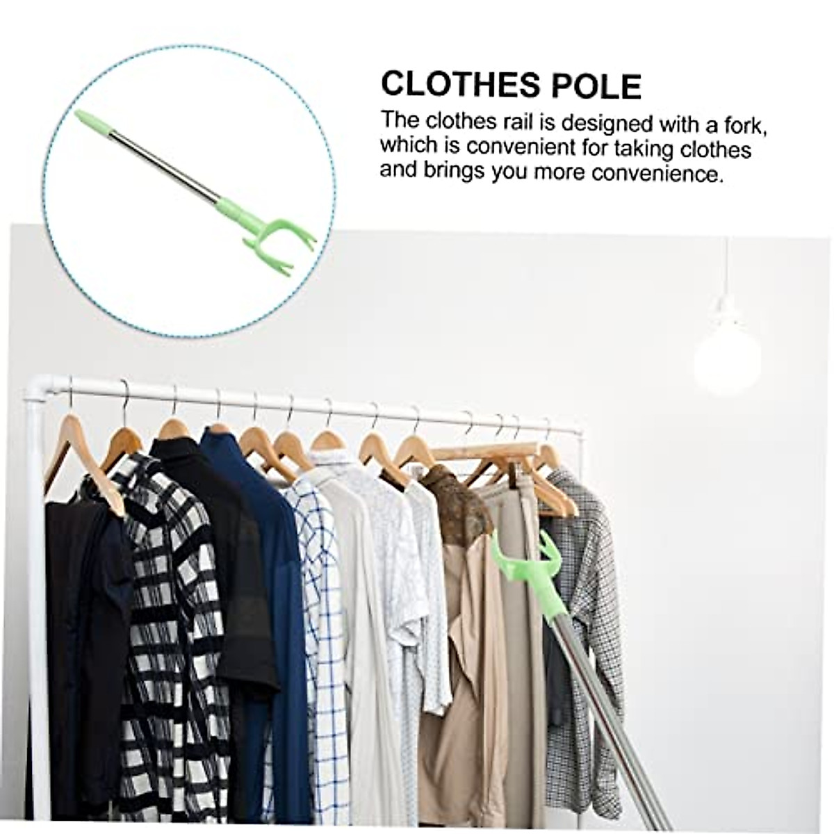 Holibanna 2pcs Clothes Pole Adjustable Hitch Metal Forks Metal Clothes Hanger Garment Hook Reach Pole Clothing Shepherd Hook Clothing Hanger Rod Home Clothes Rod Home Supplies Clothes Pole
