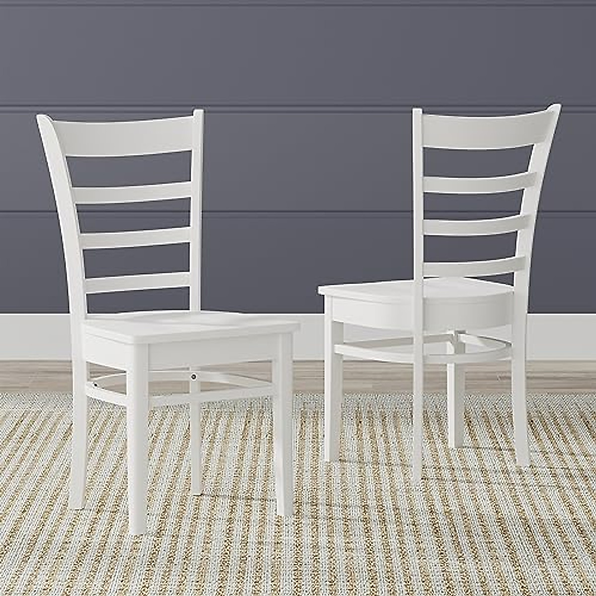 Glenwillow Home 7-PC - Oval Butterfly Leaf Dining Table in White/Natural + White Slat Back Dining Chairs Dining Set
