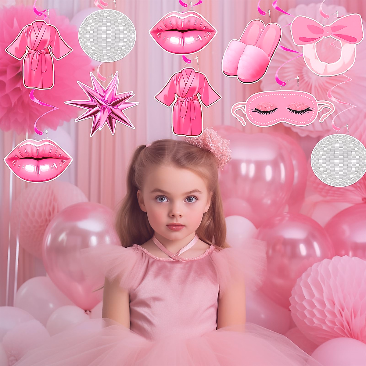 Pre-Strung Hot Pink Party Decorations Spa Party Decorations Spa Birthday Party Supplies for Girls Slumber Party Decorations Bachelorette Party Hanging Swirl Pajama Sleepover Party Decorations