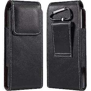 Miimall Compatible Samsung Galaxy Z Fold 5/4/3/2 Phone Pouch Holster Belt Case, Leather Pouch with Carabiner +Magnetic Closure for Fold Phone Holster Pouch for Galaxy Z Fold 5/Z Fold 4/3/2(Black)