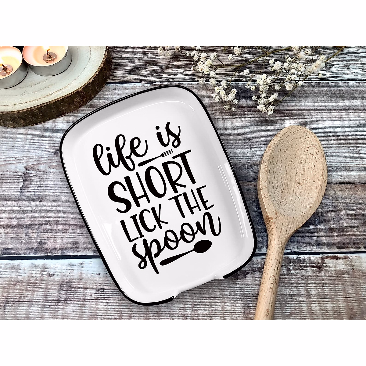 Funny Life Is Short Lick The Spoon Quote Spoon Rest For Stove Top-Large Spoon Holder for Kitchen Counter-Heat Resistant Cooking Kitchen Accessory and Gift for Cooking Enthusiasts