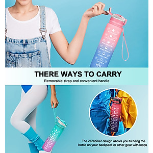 32OZ Motivational Fitness Sports Water Bottle with Straw & Time Maker, BPA-free, Tritan Plastic, Leak-proof Ensure you Stay Hydrated Throughout The Day for Gym, Outdoor Sports (Omber: Rose Serenity)