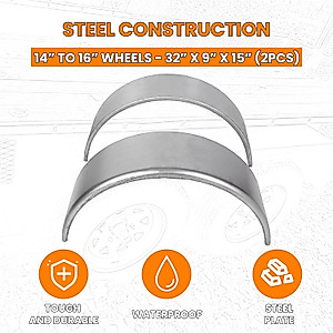 HECASA Steel Round Single Axle Trailer Fenders and Fender Backs Fits 14” to 16” Wheels - 32” x 9” x 15” (2Pcs)