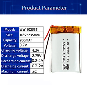 FREEDOH Polymer Lithium Battery 3.7V 900mAh Lithium-ion Rechargeable Battery 102535 Li-Polymer ion Backup Battery with Protection Board (2pcs)