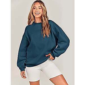 ANRABESS Womens Oversized Fleece Pullover Sweatshirts Teen Girls Crewneck Casual Loose Hooded Sweatshirt Fall Outfit Trendy Preppy Clothes 1019anlan-S Deep Blue