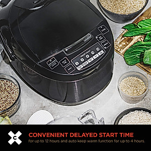 Crux 12 Cup Non-Induction Rice Cooker, Multi-Cooker, Food Steamer, Slow Cooker, Stewpot, Easy One-Pot Healthy Meals, Dishwater Safe, Non-Stick Bowl, Black, one size