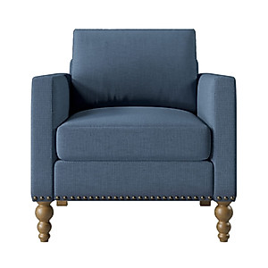 LCMKR Linen Sofa Chair Comfy Small Accent Chairs with Wooden Legs Single Sofa Couch,Suitable for Living Room, Bedroom, Navy Blue