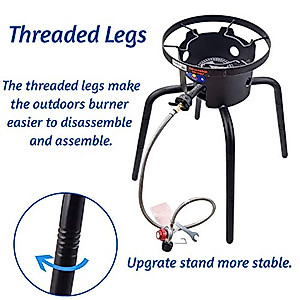 ARC Propane Burners For Outdoor, Wok Burner Single Propane Burner With Adjustable Legs, 65,000BTU Cast Iron Portable Propane Stove Great For Camping And Turkey Frying, Crawfish Cooking
