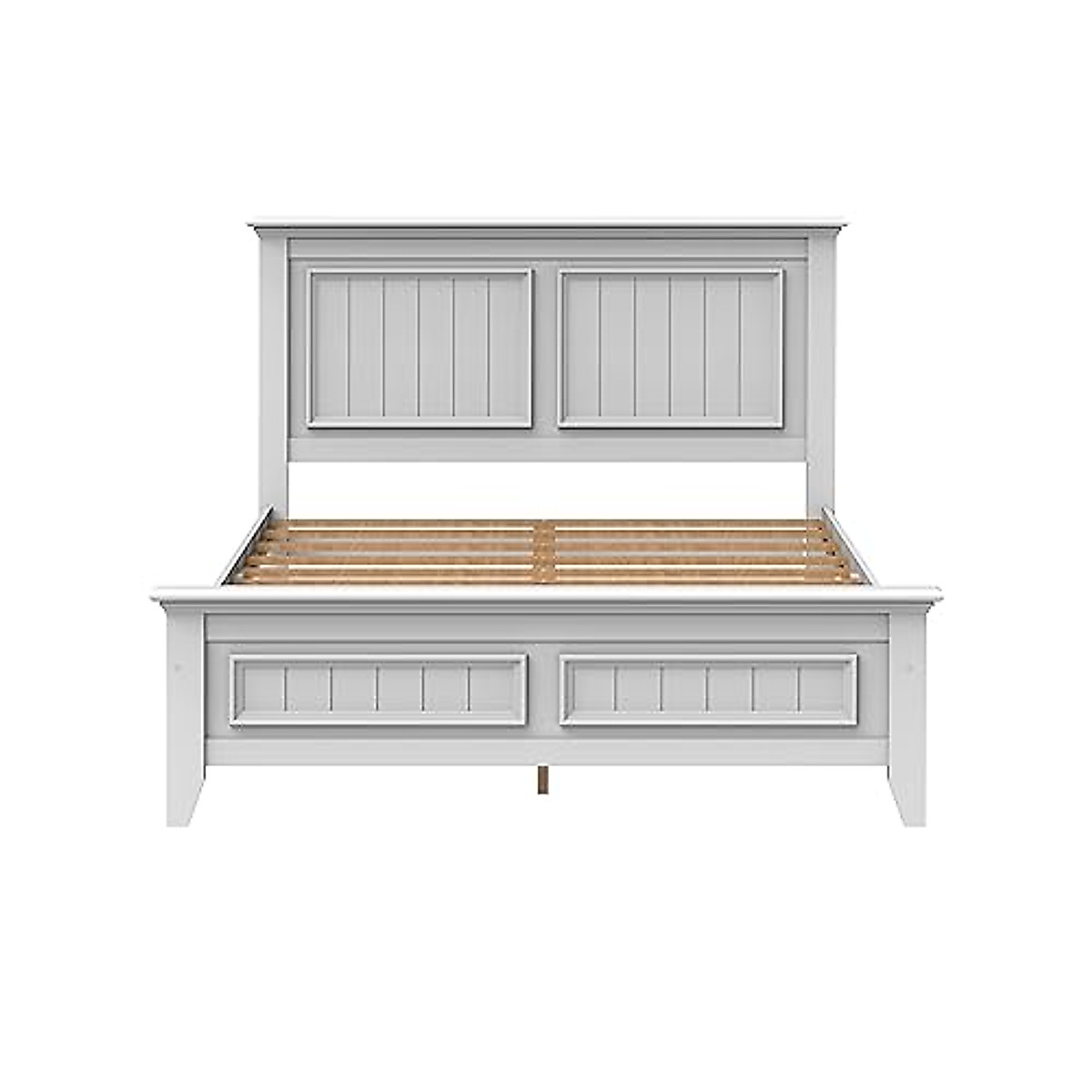 Modern Queen Size Platform Bed with Headboard ,Solid Wood Queen Bed Frame with Embellish Details,Bolivar Series Design,Country Queen Bed with Wooden Slat Support for Bedroom, White