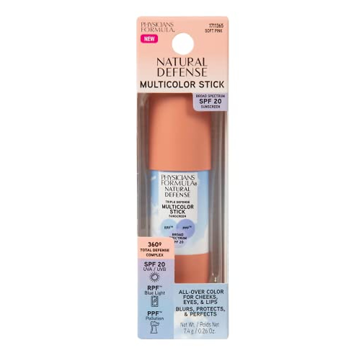 Physicians Formula Natural Defense Blush Multi Stick Makeup Sheer, Soft Pink, For Cheeks, Eyes And Lips