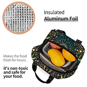 Echoserein Magical Astrology Moon Star Lunch Bag Insulated Lunch Box Reusable Lunchbox Waterproof Portable Lunch Tote For Women Men Girls Boys