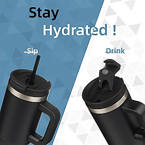 Konokyo 30 oz Tumbler with Handle and 2 Straws,2 in 1 Lid Insulated Water Bottle Stainless Steel Travel Coffee Mug,Black