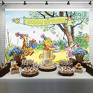 Watercolor Pooh Bear 1st Birthday Backdrop Winnie and Friends Spring Tree Background Boys Girls 2nd Birthday Decorations Kids Birthday Party Banner 7x5 ft 135