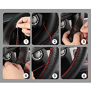 Car Stitch Steering Wheel Cover,Leather Steering Wheel Wrap with Needle and Thread,Anti Slip DIY Kit Steering Wheel Cover Men & Women for Car Interior Decoration (Black)