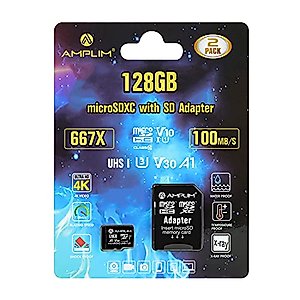 Amplim Micro SD Card, 128GB MicroSD Memory Plus Adapter, MicroSDXC SDXC U3 Class 10 V30 UHS-I TF Extreme High Speed Nintendo-Switch, Go Pro Hero, Surface, Phone Galaxy, Camera Security Cam, Tablet