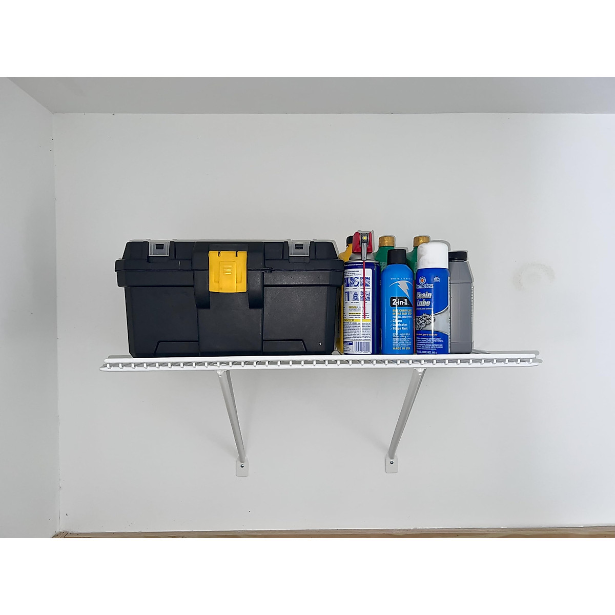 Generic 2 pc White Wall Shelf Inexpensive Heavy-Duty Steel with an Anti-Rust Coat with All Hardware, Pantry Wall Shelves, Garage Wall Shelves, Wall Mounted Shelf for Storage, Laundry Room Shelf