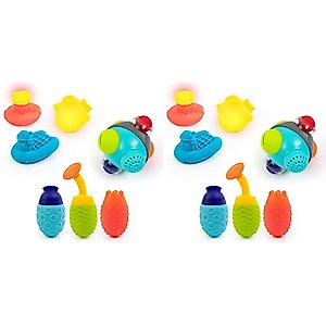 Sassy Light Up Buoy, Boats, Shower Ball & Ez Squeezies Bath Toys 7Piece Set - Ages 6+ Months (Pack of 2)