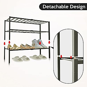 Allinside Bamboo Shoe Rack, Splitable & Stackable, Wooden Shoe Storage Organizer, Hypoallergenic Bamboo Material, Sturdy Shoe Shelf for Entryway, Closet (3-Tier)