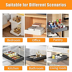 Pull Out Cabinet Organizer, Expandable(12.4"-20.5") Pull Out Drawers for Cabinets Slide Out Drawers for Kitchen Cabinets with Adhesive Nano Film Mounting Adjustable for Kitchen, Pantry (White)