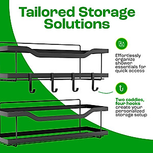 Helpful Home Shower Caddy, Adhesive Shower Shelf 2-Pack - Swift Draining, Rustproof Stainless Steel Shower Storage Rack with 4 Hooks, Adhesive, Easy Installation, Large Load-bearing