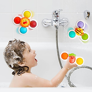 NAODONGLI 3PCS Suction Cup Toy for Baby 12-18 Months Spinning Sensory High Chair Toys Car Window Airplane Travel Toys First Birthday Easter Gift for Toddlers 1 2 3 Year Old Boys Girls