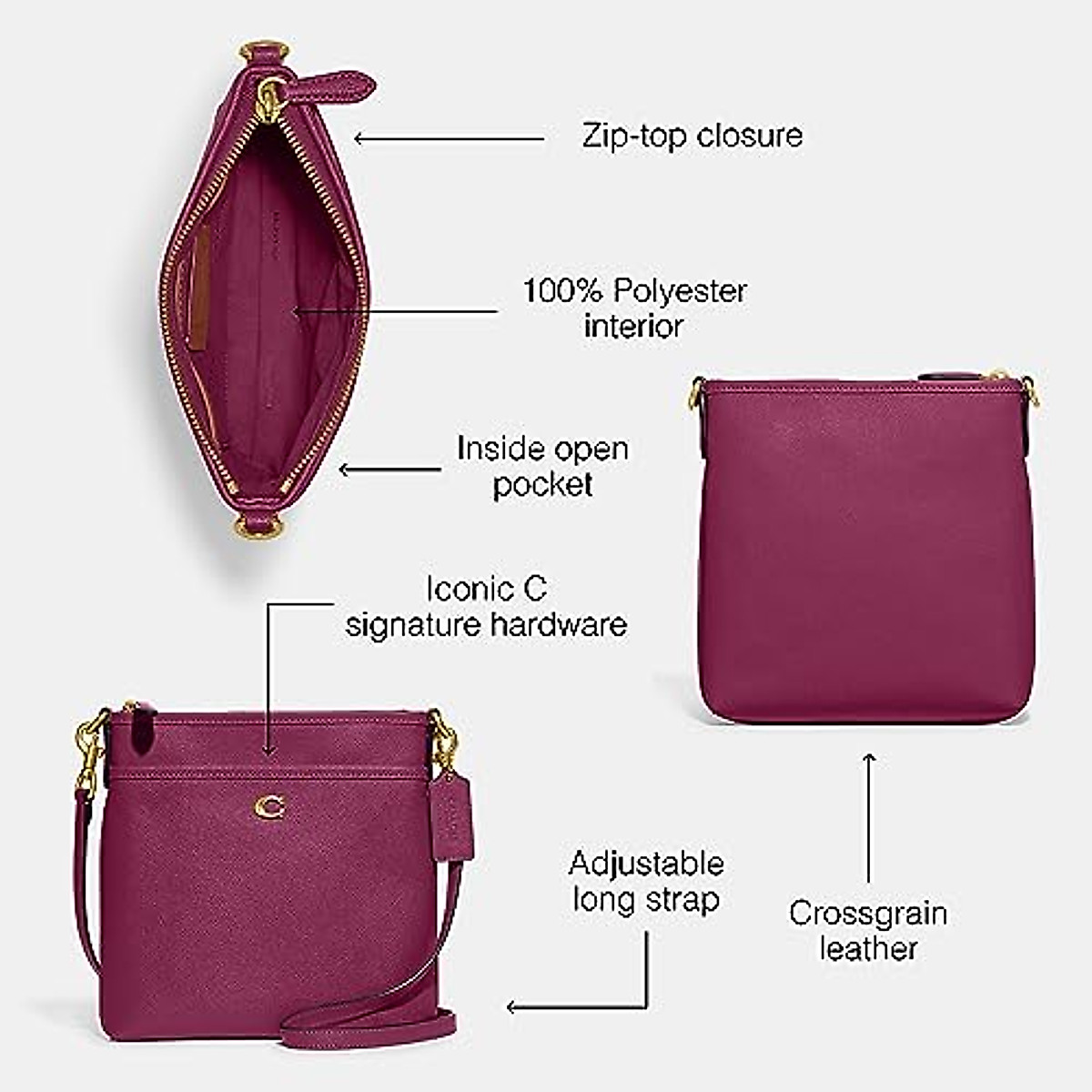 COACH Crossgrain Leather Kitt, Deep Plum