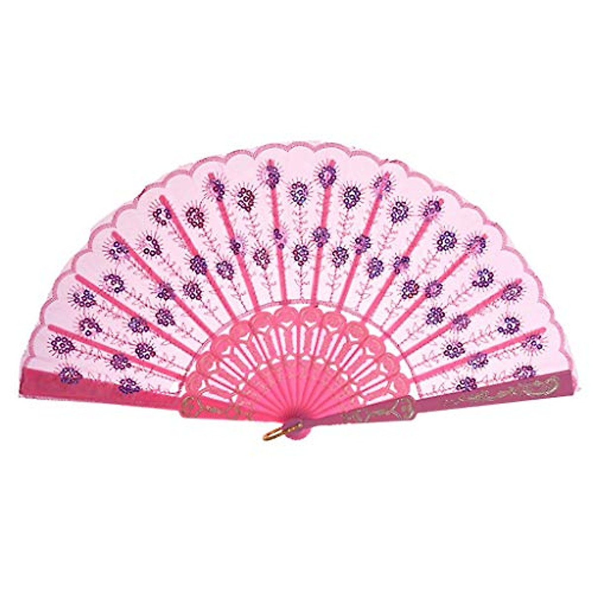 Xiaofeng214 Best Chinese Style Dance Wedding Party Lace Silk Folding Hand Held Flower Fan new330 (Color : White)