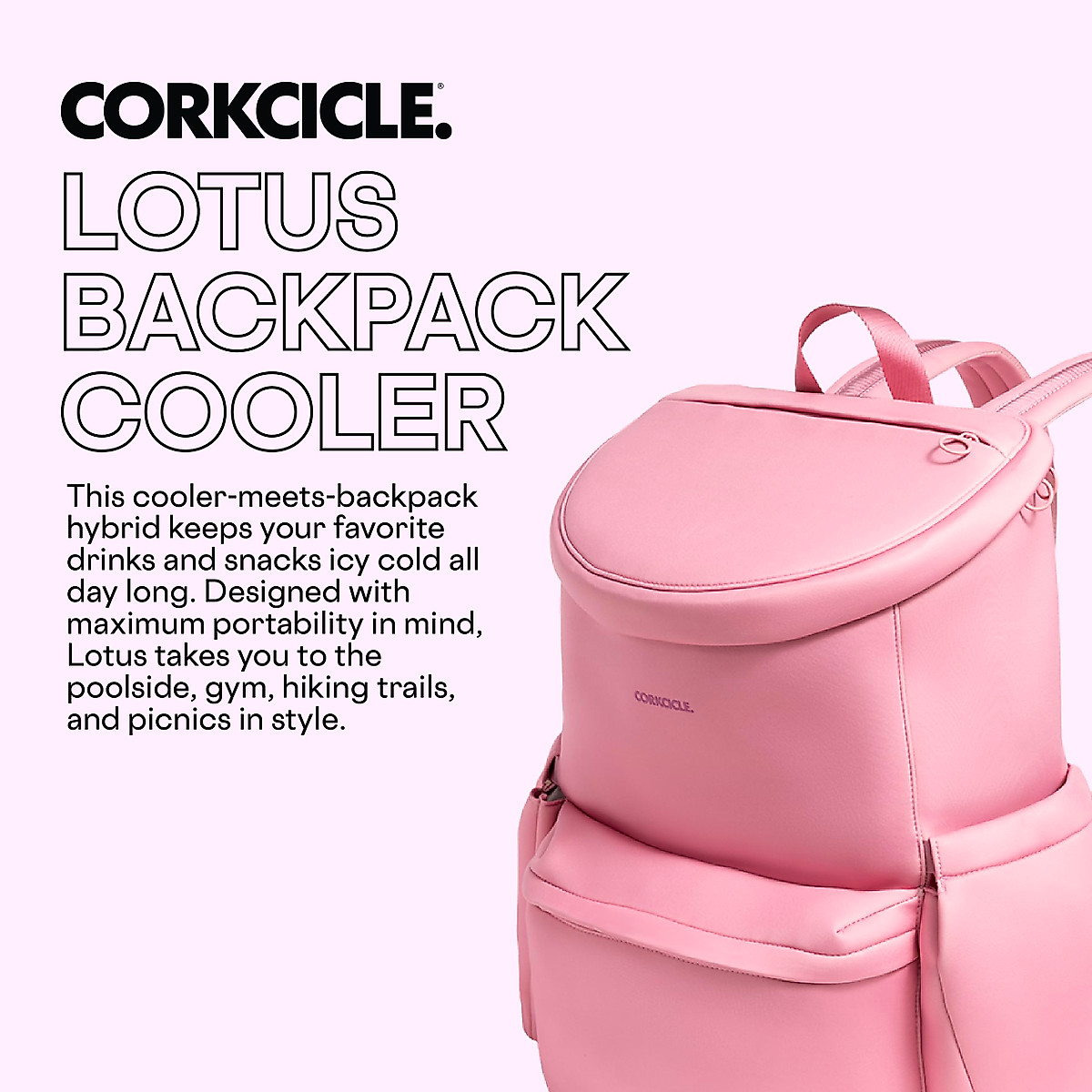 Corkcicle Lotus Backpack Cooler Bag, Orchid, 15.5” x 17” – Keep Cool All Day with Portable Backpack Cooler – Side Pockets & Food Safe Interior
