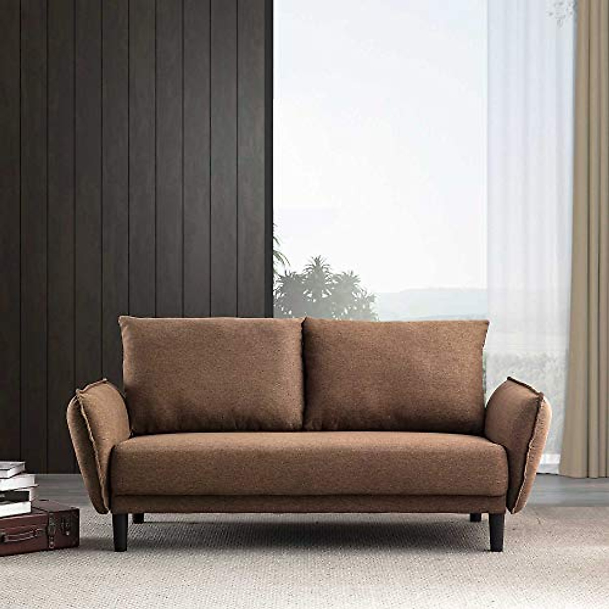 Mupple Loveseat Couch for Small Apartment with Two Loose Back Cushions and Comfortable Seat Cushion (Brown)
