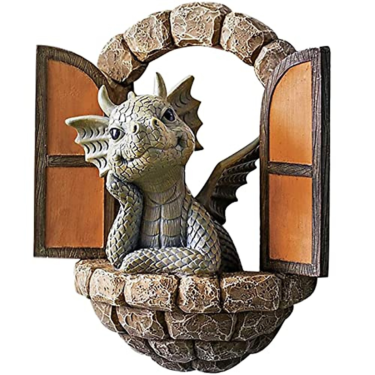 Courtyard Dragon Carving Ornament Dragon Gate Statue Resin Garden Dragon Statue Dragon Meditating by The Window Garden Dragon Sculpture Decorative Dragon (Happy Dragon No. 1)
