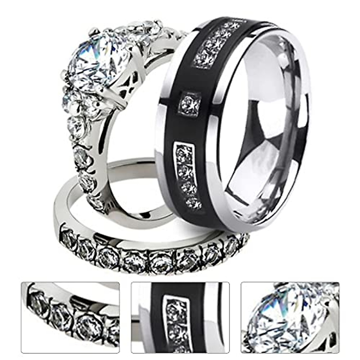 1Pc/2Pcs Exquisite Smooth Surface Wedding Bands Alloy Simple Cubic Zirconia Hers His Rings Charm Jewelry Finger Bands