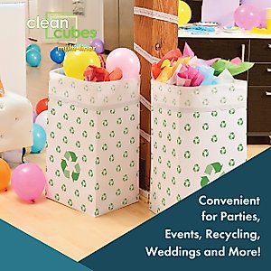 Clean Cubes 30 Gallon Multi-Liner Disposable Trash Cans (3-Pack). Reusable Garbage and Recycling Bins for Parties, Events, and More (Recycle Pattern - 30” Height x 17” Width x 14” Depth) (Recycle)