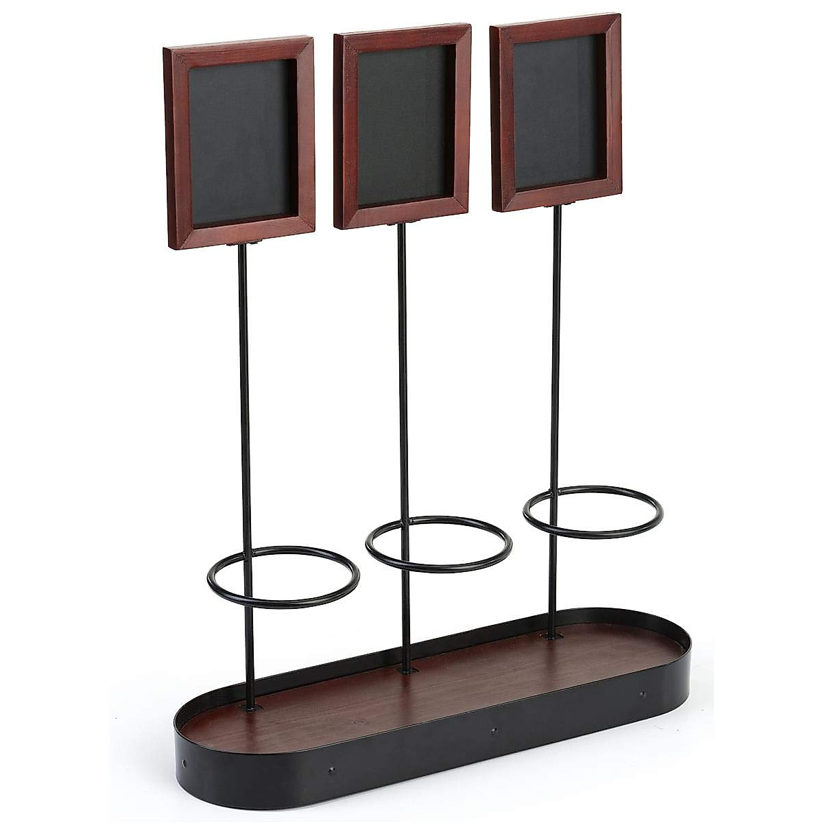 Displays2go Countertop Wine Bottle Sign Display, 3 Chalkboards – Mahogany (WINCNTCHK3)