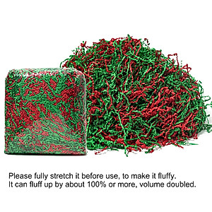 Mefleet 1 LB Crinkle Cut Paper Shred Filler Green & Red Crinkle Paper Shredded Paper for Gift Box - Gift Basket Filler - Gift Box Stuffing for Christmas Xmas Holiday Packaging Wrapping