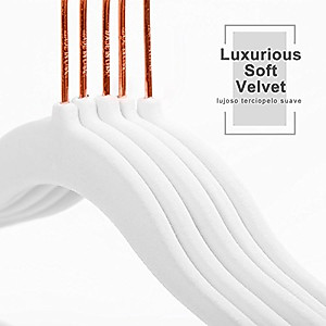 MIZGI Premium Kids Velvet Hangers (Pack of 50) with Copper/Rose Gold Hooks,Space Saving Ultra Thin,Non Slip Baby Hangers for Children's Skirt Dress Pants,Clothes Hangers(White)