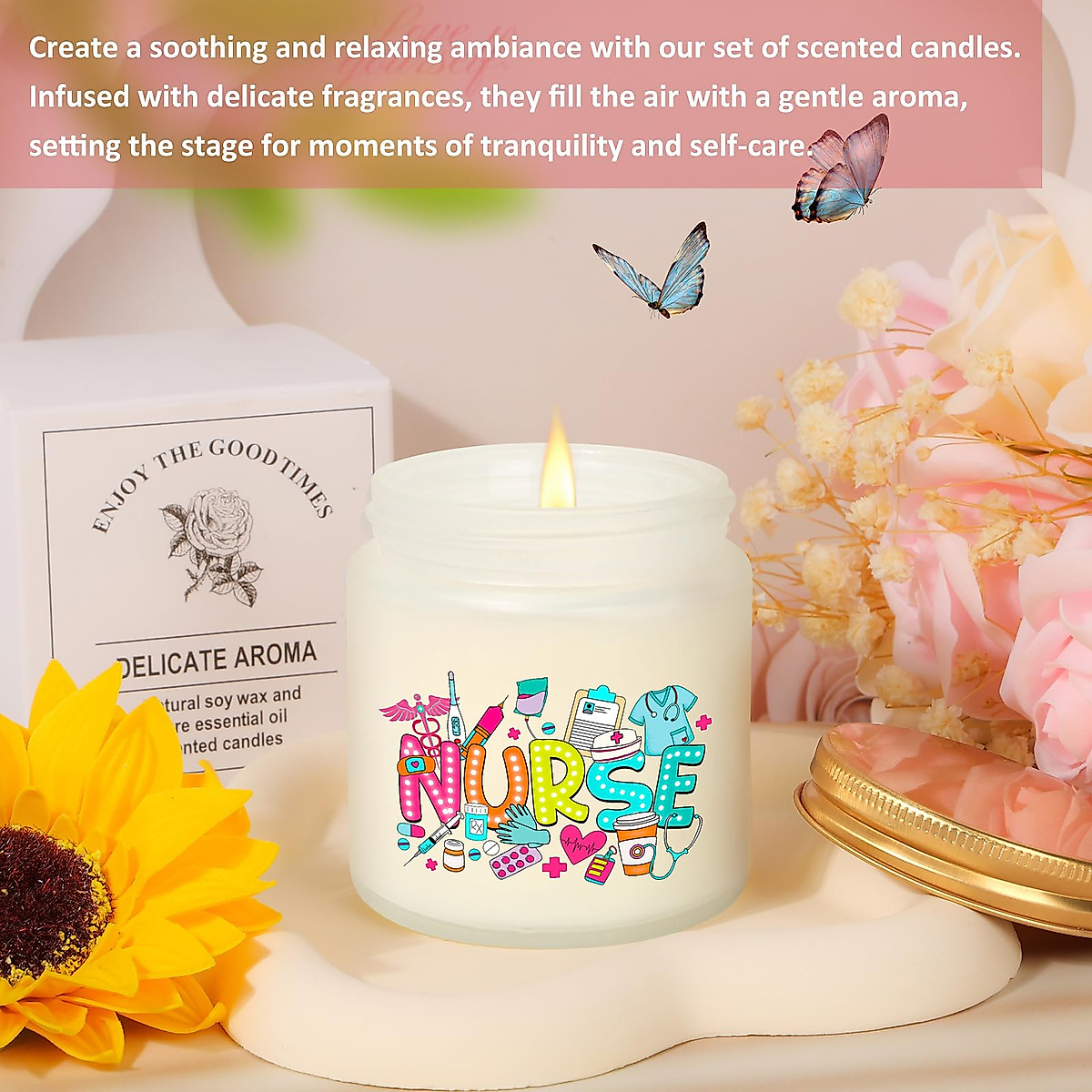 AYGE Nurse Gifts for Women, Nurses Week Gifts- Thoughtful Nurse Appreciation Gift Set - Includes Iced Coffee Cup/Candle/Tote Bag, Makeup Bag/Greeting Card, Nurse Graduation Gift