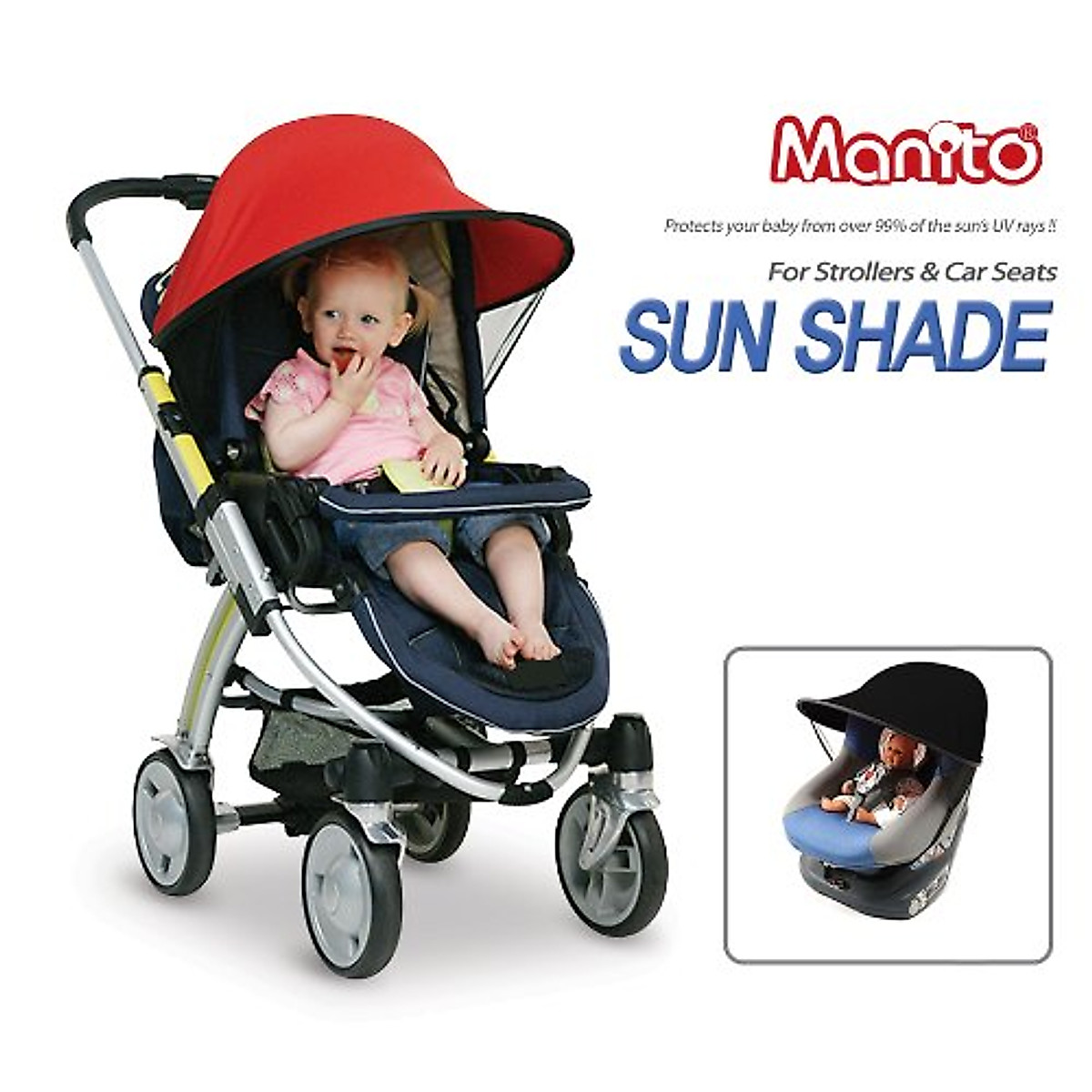 Manito Sun Shade for Strollers and Car Seats (Black) UPF 50+