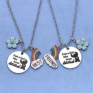 Best Friends Gift For Girls,2pcs Silver Pendant Long Necklaces "Just A Girl Who Love Stitch" For Girls BFF Bestie Friends Classmates Roomates Birthday Christmas Graduation
